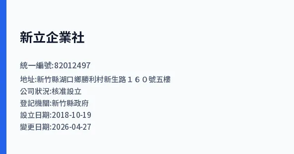 新立企業社的照片-統編 82012497(新竹縣) 公司登記資料與營業項目詳細圖表