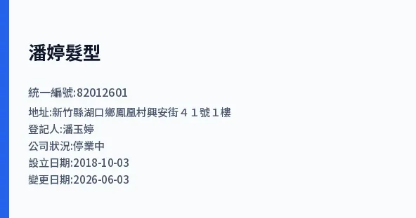 潘婷髮型的照片-統編 82012601(新竹縣) 公司登記資料與營業項目詳細圖表