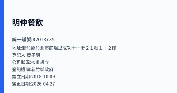 明伸餐飲的照片-統編 82013735(新竹縣) 公司登記資料與營業項目詳細圖表
