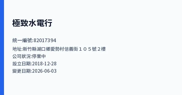 極致水電行的照片-統編 82017394(新竹縣) 公司登記資料與營業項目詳細圖表