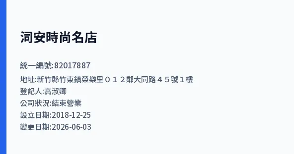 泀安時尚名店的照片-統編 82017887(新竹縣) 公司登記資料與營業項目詳細圖表