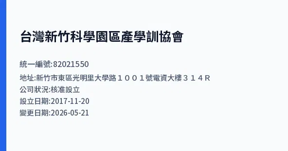 台灣新竹科學園區產學訓協會的照片-統編 82021550(新竹市) 公司登記資料與營業項目詳細圖表
