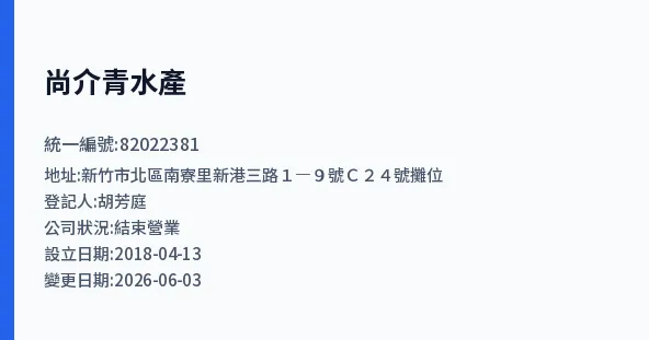 尚介青水產的照片-統編 82022381(新竹市) 公司登記資料與營業項目詳細圖表