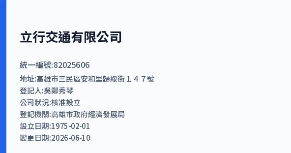 立行交通有限公司的照片-統編 82025606(高雄市) 公司登記資料與營業項目詳細圖表