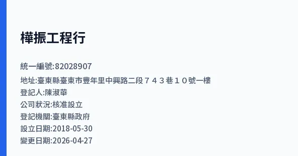 樺振工程行的照片-統編 82028907(臺東縣) 公司登記資料與營業項目詳細圖表