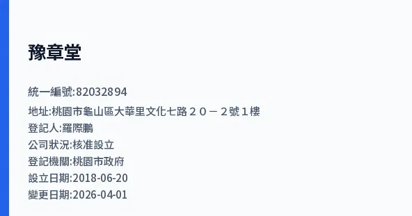 豫章堂的照片-統編 82032894(桃園市) 公司登記資料與營業項目詳細圖表