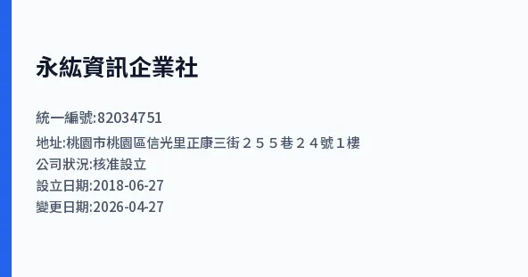 永紘資訊企業社的照片-統編 82034751(桃園市) 公司登記資料與營業項目詳細圖表