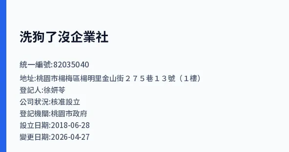 洗狗了沒企業社的照片-統編 82035040(桃園市) 公司登記資料與營業項目詳細圖表
