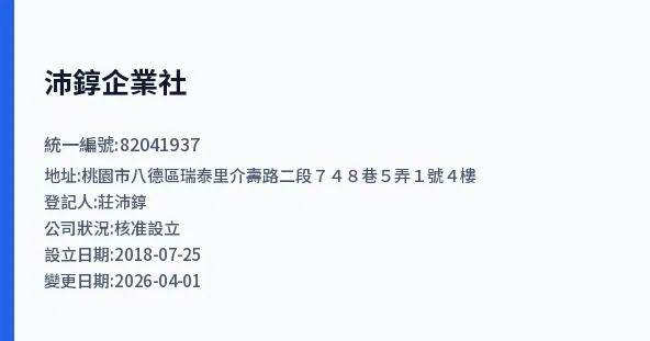 沛錞企業社的照片-統編 82041937(桃園市) 公司登記資料與營業項目詳細圖表
