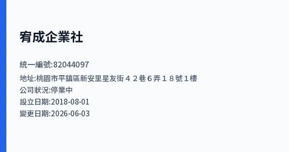 宥成企業社的照片-統編 82044097(桃園市) 公司登記資料與營業項目詳細圖表