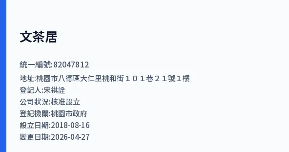 文茶居的照片-統編 82047812(桃園市) 公司登記資料與營業項目詳細圖表