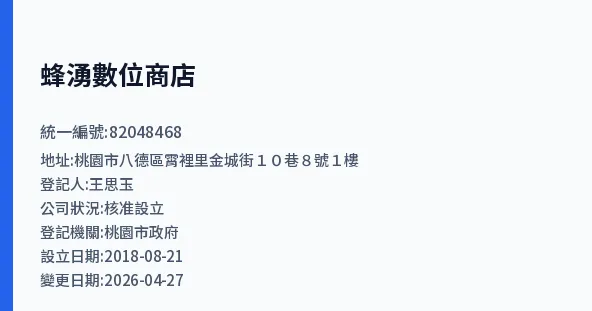 蜂湧數位商店的照片-統編 82048468(桃園市) 公司登記資料與營業項目詳細圖表