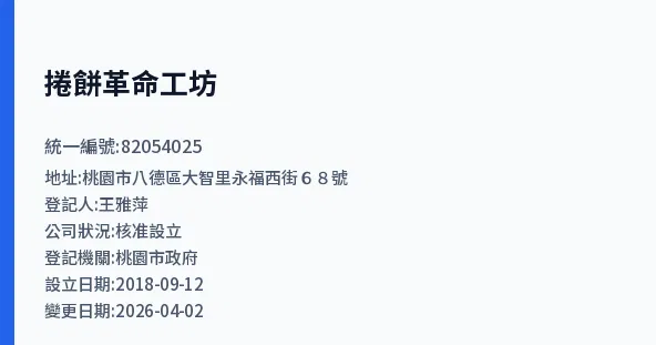 捲餅革命工坊的照片-統編 82054025(桃園市) 公司登記資料與營業項目詳細圖表