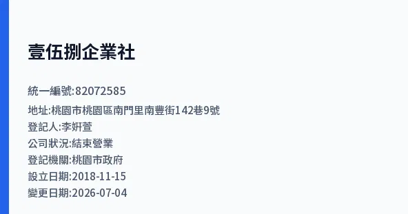 壹伍捌企業社的照片-統編 82072585(桃園市) 公司登記資料與營業項目詳細圖表
