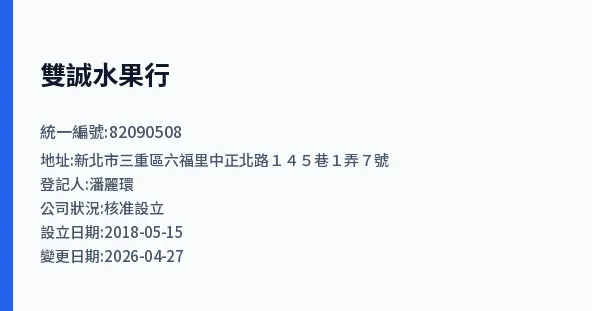 雙誠水果行的照片-統編 82090508(新北市) 公司登記資料與營業項目詳細圖表