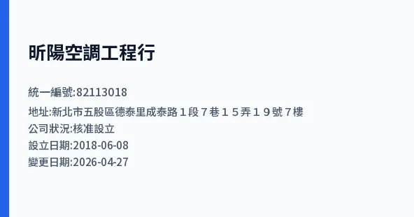 昕陽空調工程行的照片-統編 82113018(新北市) 公司登記資料與營業項目詳細圖表