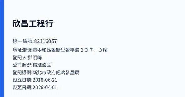欣昌工程行的照片-統編 82116057(新北市) 公司登記資料與營業項目詳細圖表