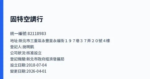 固特空調行的照片-統編 82118983(新北市) 公司登記資料與營業項目詳細圖表