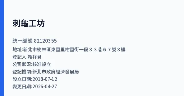 刺龜工坊的照片-統編 82120355(新北市) 公司登記資料與營業項目詳細圖表
