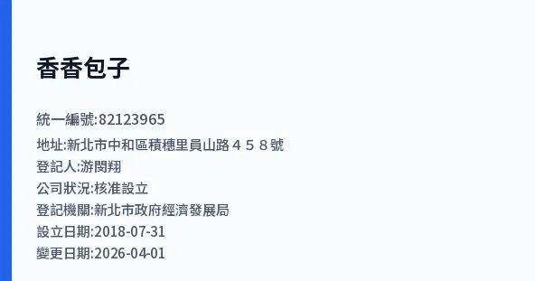 香香包子的照片-統編 82123965(新北市) 公司登記資料與營業項目詳細圖表