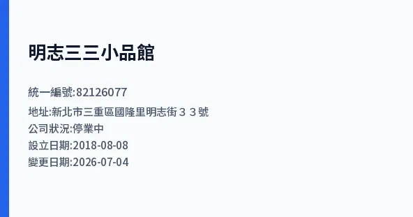 明志三三小品館的照片-統編 82126077(新北市) 公司登記資料與營業項目詳細圖表