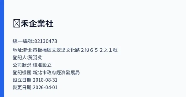 莀禾企業社的照片-統編 82130473(新北市) 公司登記資料與營業項目詳細圖表