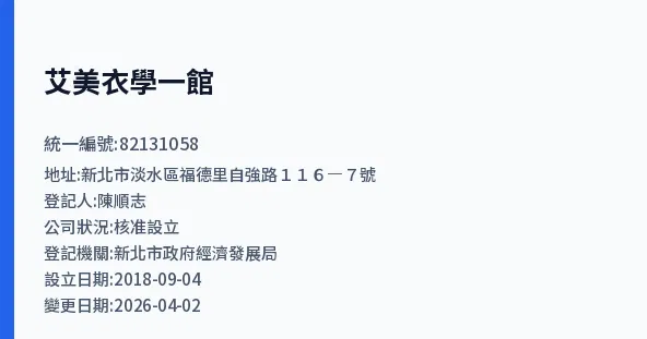 艾美衣學一館的照片-統編 82131058(新北市) 公司登記資料與營業項目詳細圖表