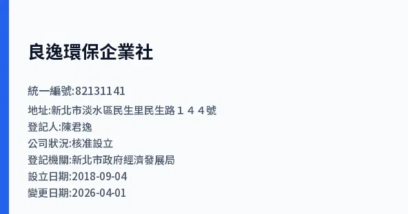 良逸環保企業社的照片-統編 82131141(新北市) 公司登記資料與營業項目詳細圖表