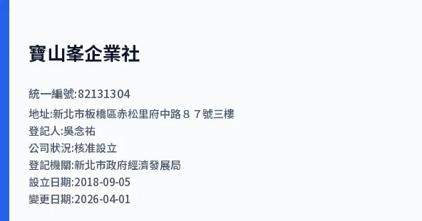 寶山峯企業社的照片-統編 82131304(新北市) 公司登記資料與營業項目詳細圖表