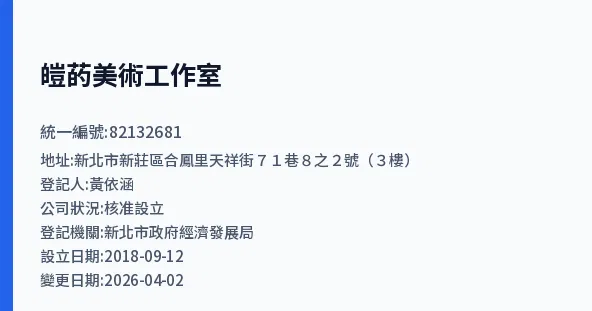 皚菂美術工作室的照片-統編 82132681(新北市) 公司登記資料與營業項目詳細圖表