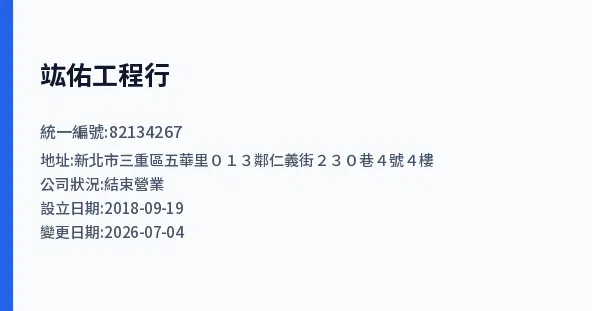 竑佑工程行的照片-統編 82134267(新北市) 公司登記資料與營業項目詳細圖表