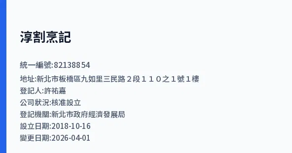 淳割烹記的照片-統編 82138854(新北市) 公司登記資料與營業項目詳細圖表