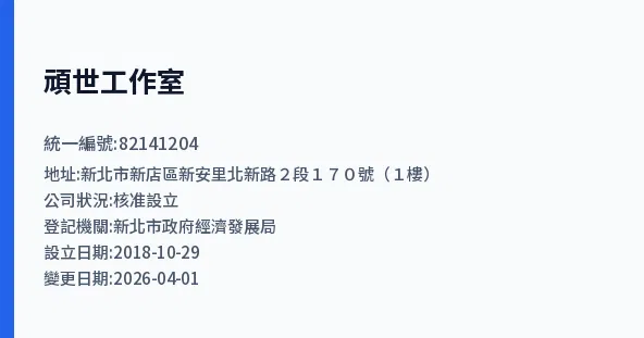 頑世工作室的照片-統編 82141204(新北市) 公司登記資料與營業項目詳細圖表