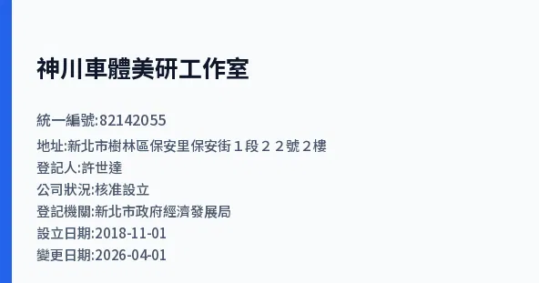 神川車體美研工作室的照片-統編 82142055(新北市) 公司登記資料與營業項目詳細圖表