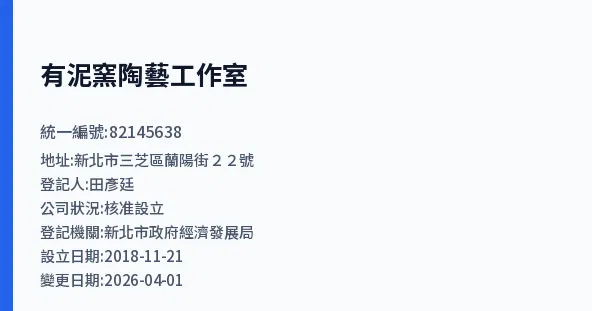 有泥窯陶藝工作室的照片-統編 82145638(新北市) 公司登記資料與營業項目詳細圖表
