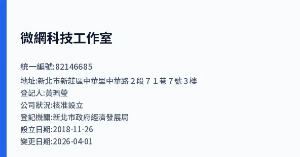 微網科技工作室的照片-統編 82146685(新北市) 公司登記資料與營業項目詳細圖表
