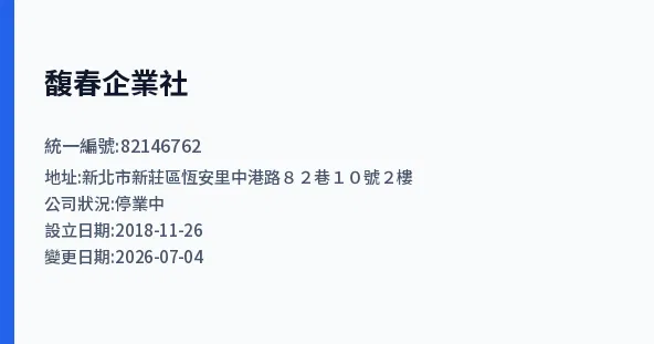馥春企業社的照片-統編 82146762(新北市) 公司登記資料與營業項目詳細圖表