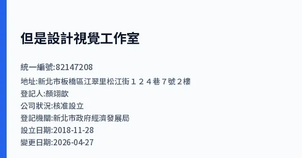 但是設計視覺工作室的照片-統編 82147208(新北市) 公司登記資料與營業項目詳細圖表