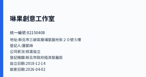 琳果創意工作室的照片-統編 82150408(新北市) 公司登記資料與營業項目詳細圖表