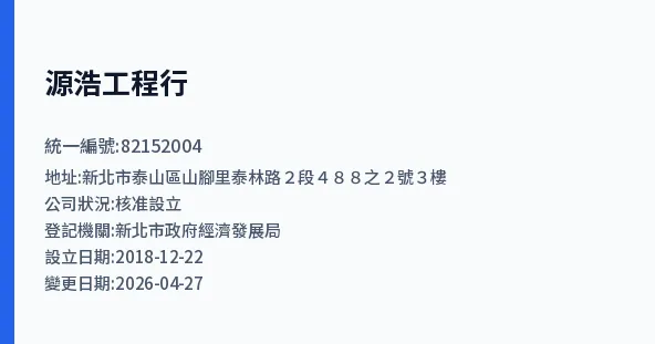 源浩工程行的照片-統編 82152004(新北市) 公司登記資料與營業項目詳細圖表