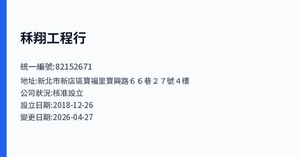 秝翔工程行的照片-統編 82152671(新北市) 公司登記資料與營業項目詳細圖表