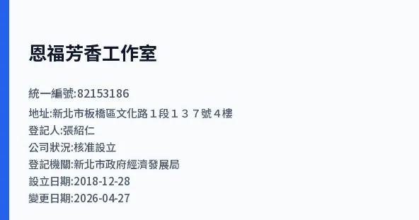 恩福芳香工作室的照片-統編 82153186(新北市) 公司登記資料與營業項目詳細圖表