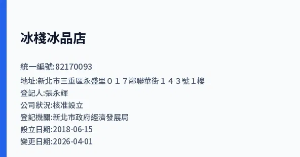 冰棧冰品店的照片-統編 82170093(新北市) 公司登記資料與營業項目詳細圖表