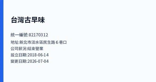 台灣古早味的照片-統編 82170312(新北市) 公司登記資料與營業項目詳細圖表