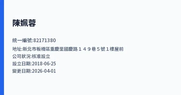 陳姵蓉的照片-統編 82171380(新北市) 公司登記資料與營業項目詳細圖表
