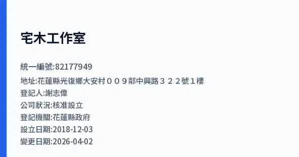 宅木工作室的照片-統編 82177949(花蓮縣) 公司登記資料與營業項目詳細圖表