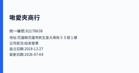 啾愛夾商行的照片-統編 82178638(花蓮縣) 公司登記資料與營業項目詳細圖表