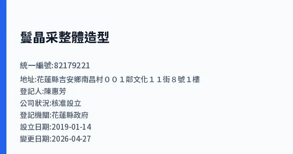 鬘晶采整體造型的照片-統編 82179221(花蓮縣) 公司登記資料與營業項目詳細圖表