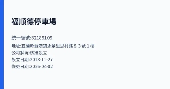 福順德停車場的照片-統編 82189109(宜蘭縣) 公司登記資料與營業項目詳細圖表