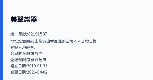 美聲樂器的照片-統編 82191597(宜蘭縣) 公司登記資料與營業項目詳細圖表